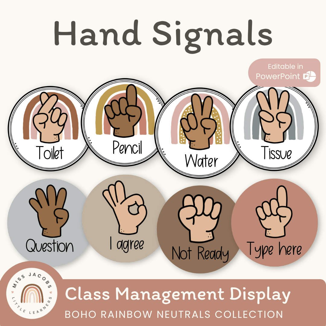 Hand Signals Posters - Boho Rainbow Neutrals Classroom Theme - MJLL ...
