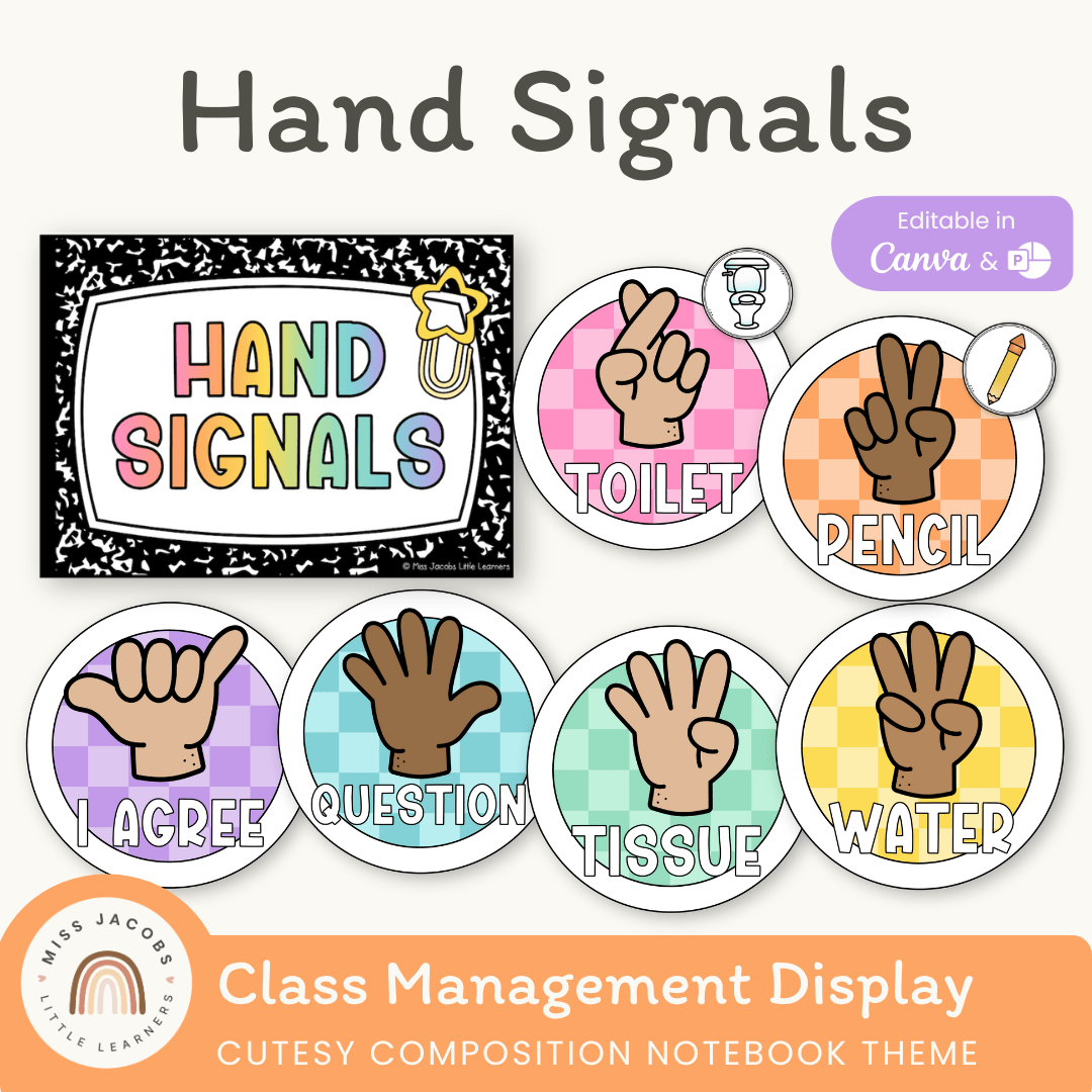 Hand Signals Posters - Cutesy Composition Notebook Decor – Miss Jacobs ...