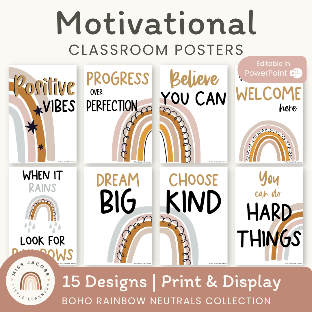 Inspirational Classroom Posters - Boho Rainbow Neutrals Theme - MJLL ...