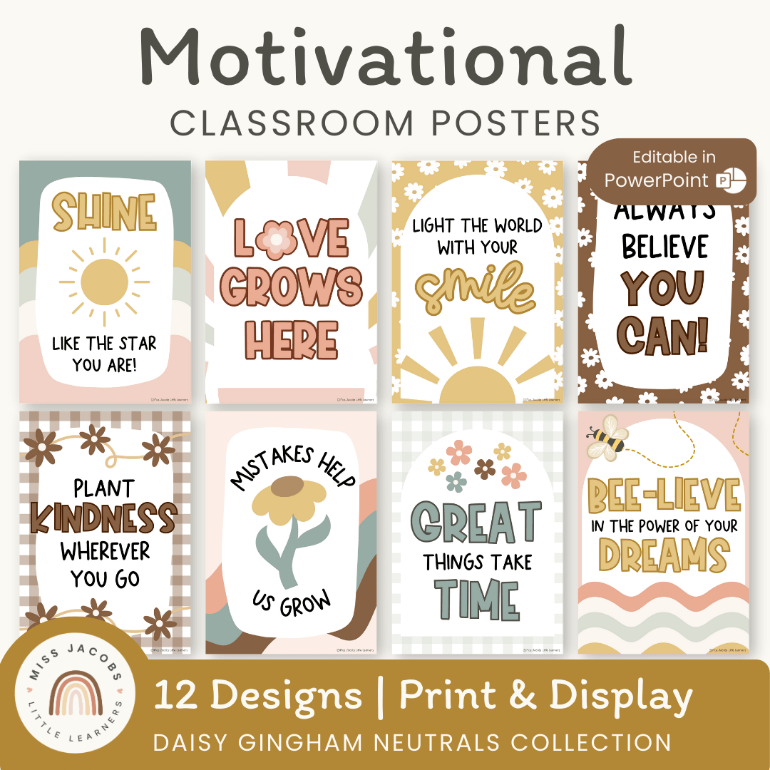 Inspirational Classroom Posters - Daisy Gingham Neutrals Decor – Miss ...