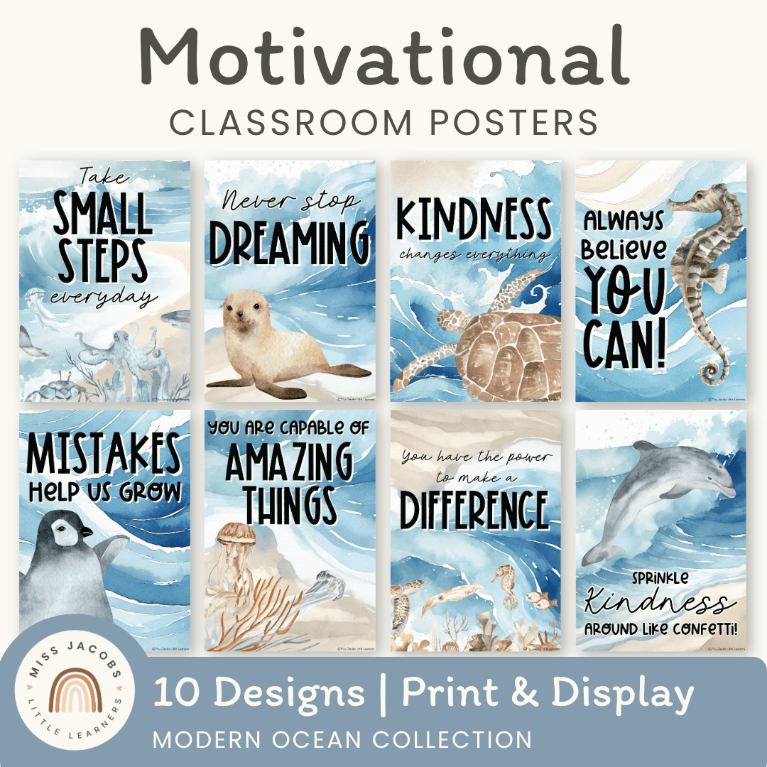 Inspirational Classroom Posters - Modern Ocean Classroom Decor – Miss ...
