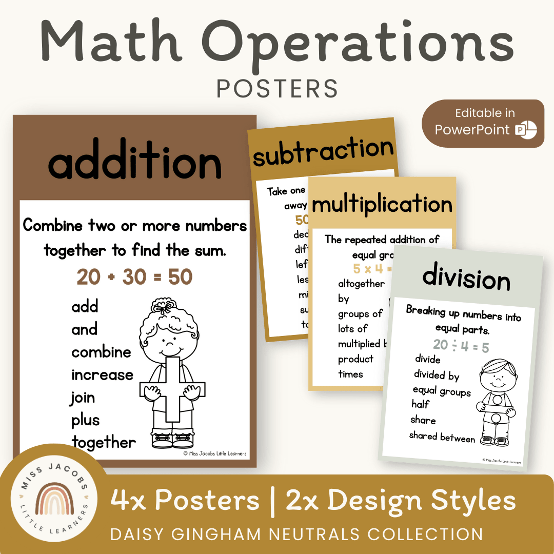 Math Operation Posters - Daisy Gingham Neutrals Decor – Miss Jacobs ...