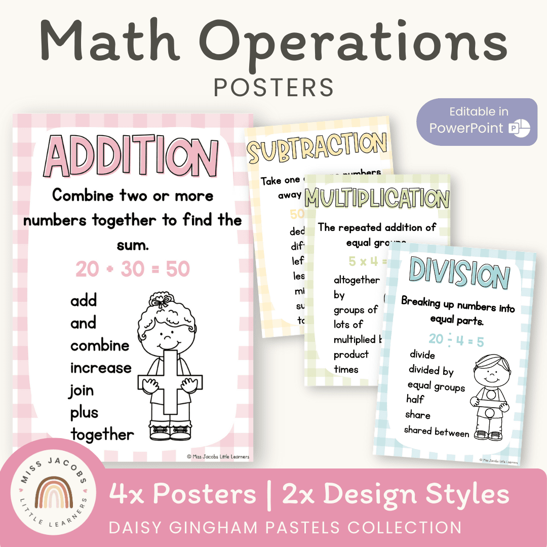 Math Operation Posters - Daisy Gingham Pastels Theme – Miss Jacobs ...
