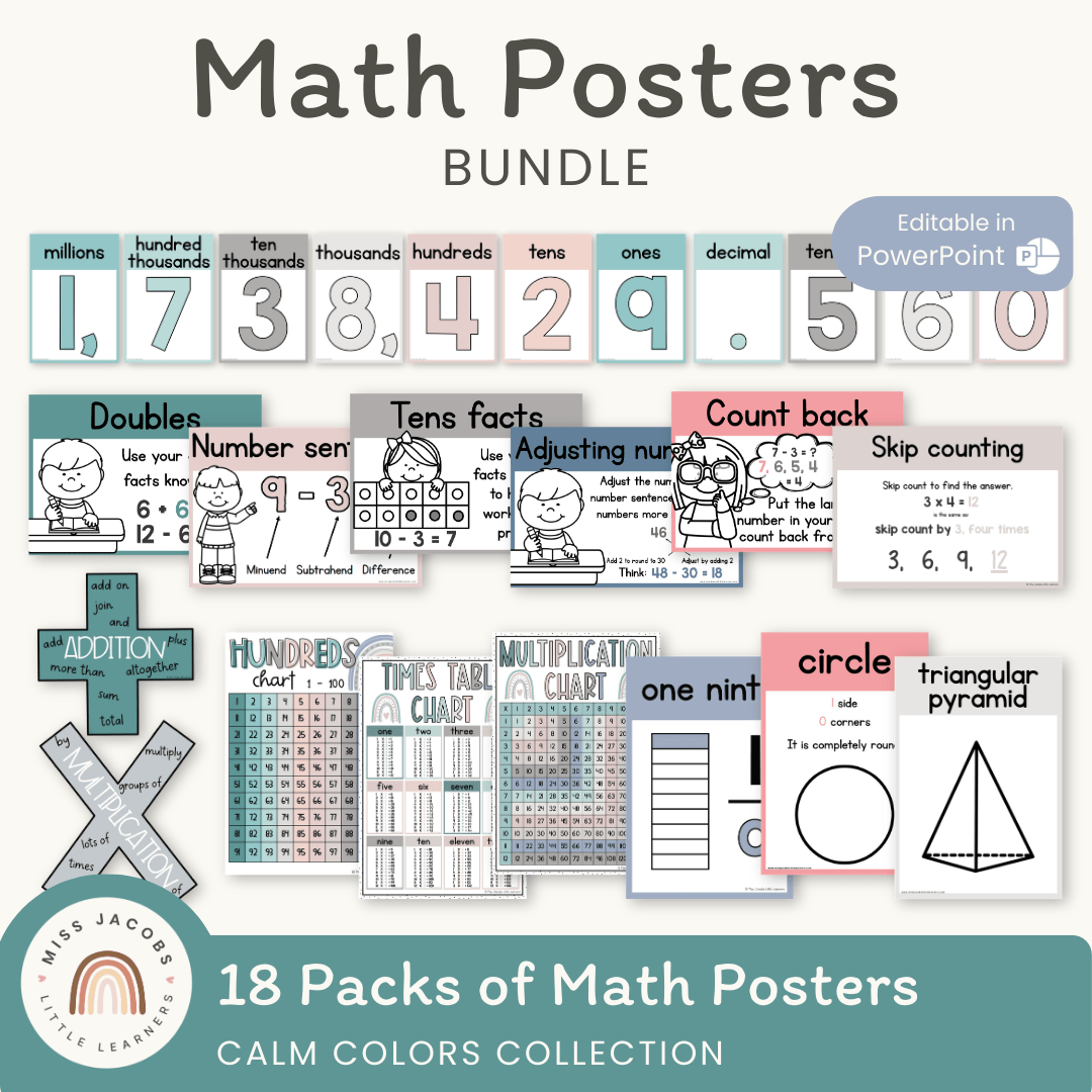 Math Posters Bundle - Rainbow Calm Colors - Miss Jacobs – Miss Jacobs ...