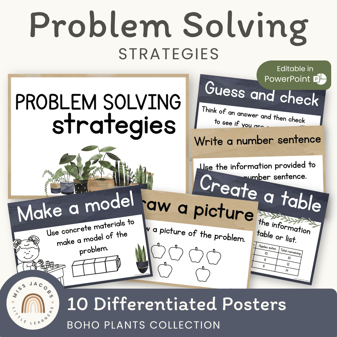 Math Problem Solving Strategies Posters | Boho Plants – Miss Jacobs ...