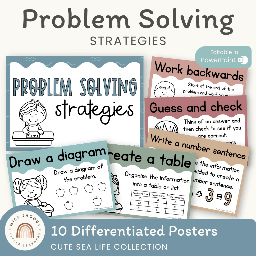 Math Problem Solving Strategies Posters | Cute Sea Life – Miss Jacobs ...