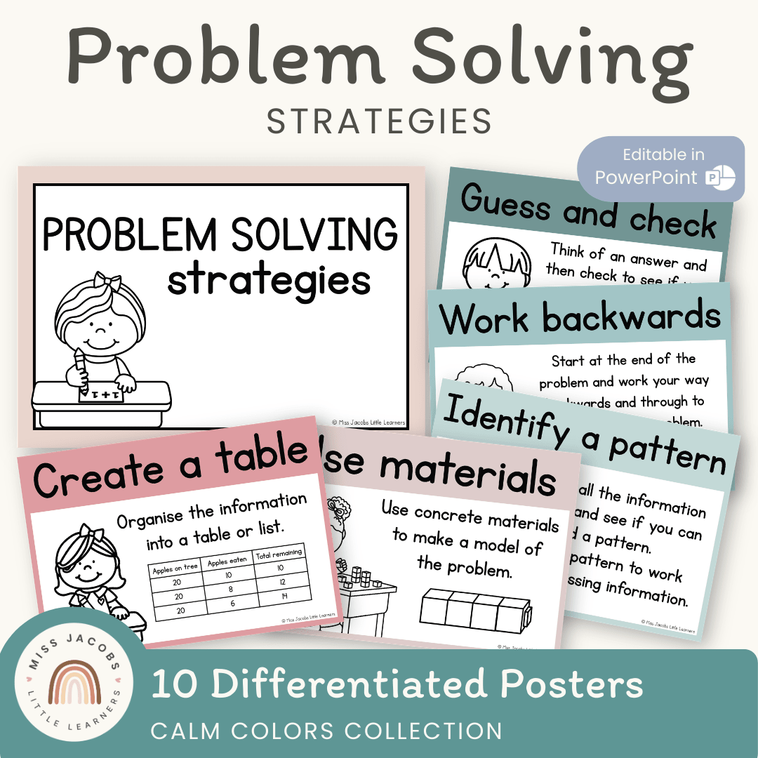 Math Problem Solving Strategies Posters - Calm Colors Math Decor ...