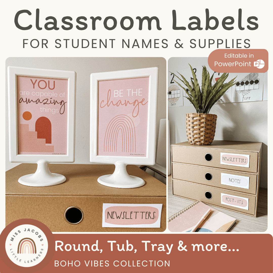 Modern Boho Vibes Classroom Labels Bundle | Neutral Toned Editable Lab ...