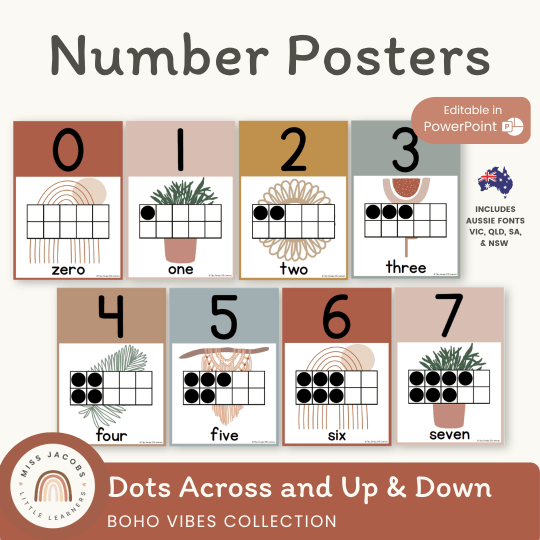 Modern Boho Vibes Number Posters with Ten Frames | Aussie Fonts – Miss ...