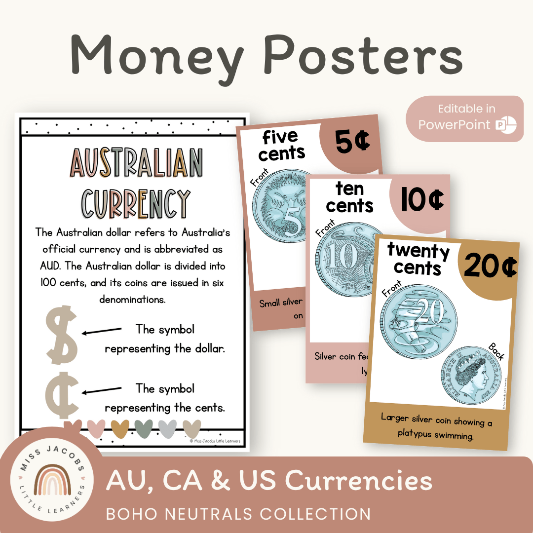 Money Posters - Boho Neutrals Theme Classroom Decor - Miss Jacobs ...