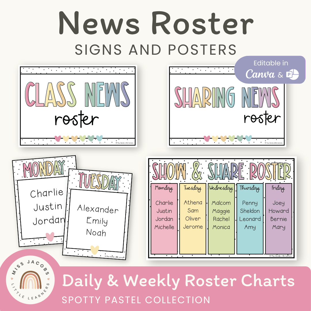News Roster Show & Tell Display - Spotty Pastel Theme - MJLL – Miss ...