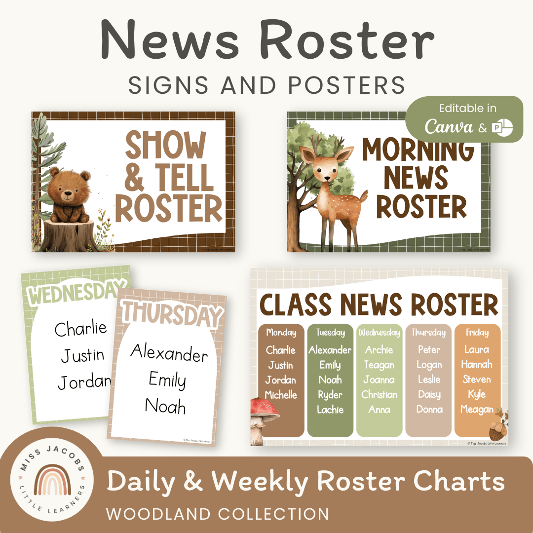 News Roster Show & Tell Display - Woodland Classroom Decor - MJLL ...