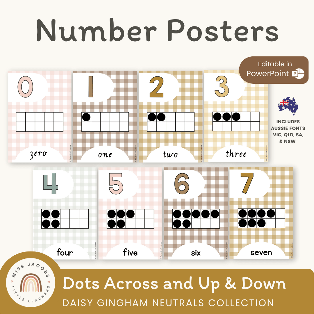 Number Posters with Ten Frames - Daisy Gingham Neutrals Decor – Miss ...