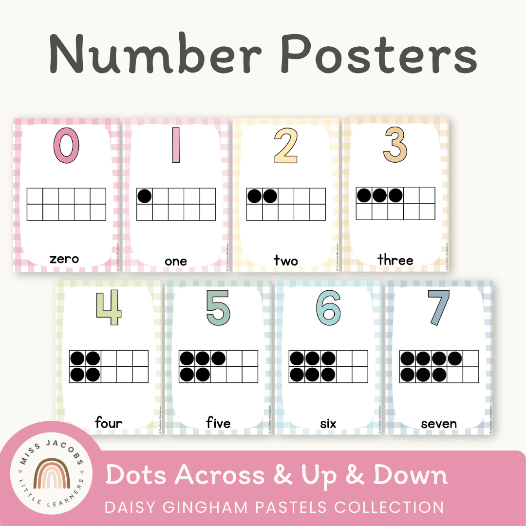 Number Posters with Ten Frames - Daisy Gingham Pastels Decor – Miss ...