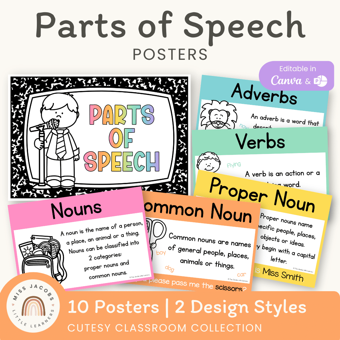 Parts of Speech - Cutesy Classroom Theme - Miss Jacobs – Miss Jacobs ...