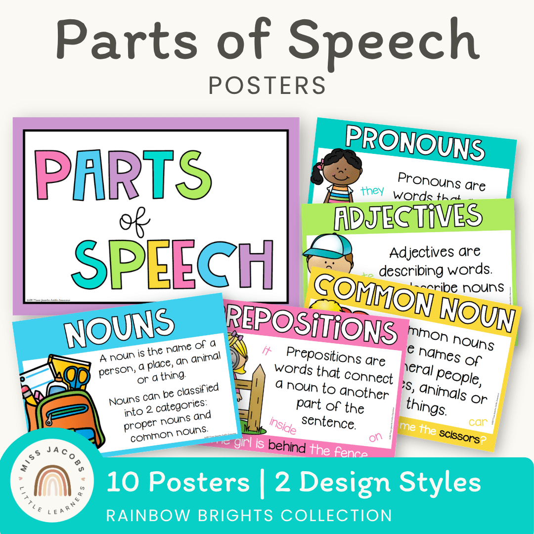 Parts of Speech Posters | Rainbow Classroom Decor – Miss Jacobs Little ...