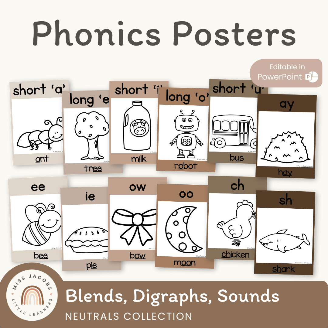 Phonics Posters | Ombre Neutral English Classroom Decor – Miss Jacobs ...
