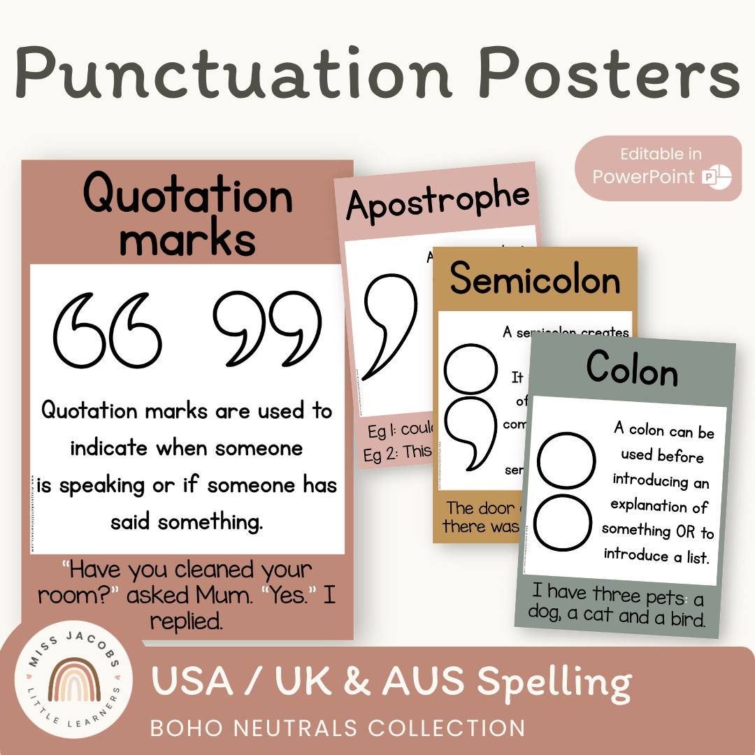 Punctuation Posters - Boho Neutrals Theme - Miss Jacobs – Miss Jacobs ...