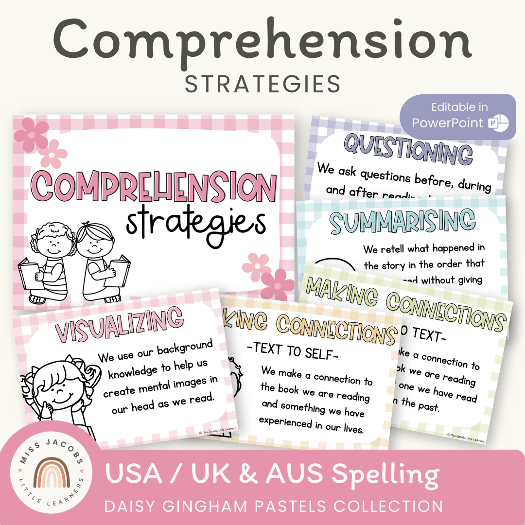 Reading Comprehension Strategies Posters - Daisy Gingham Pastels – Miss ...