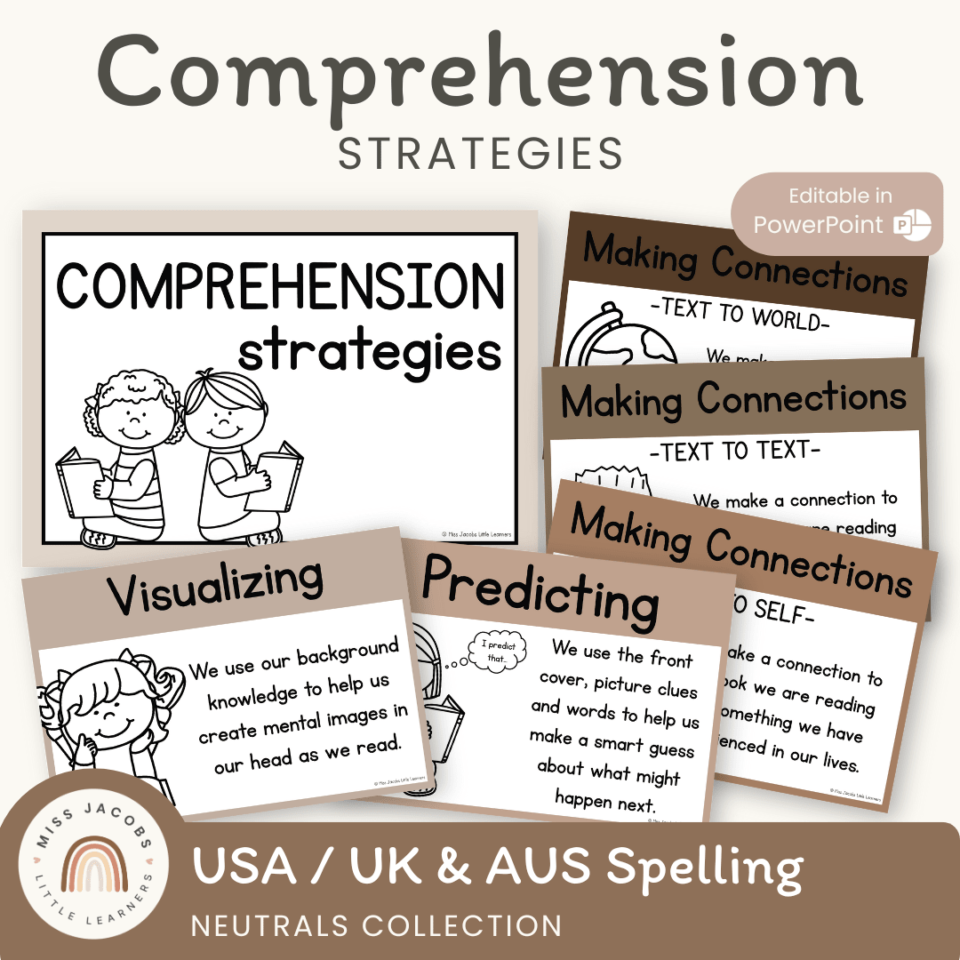 Reading Comprehension Strategies Posters | Ombre Neutral English Class ...
