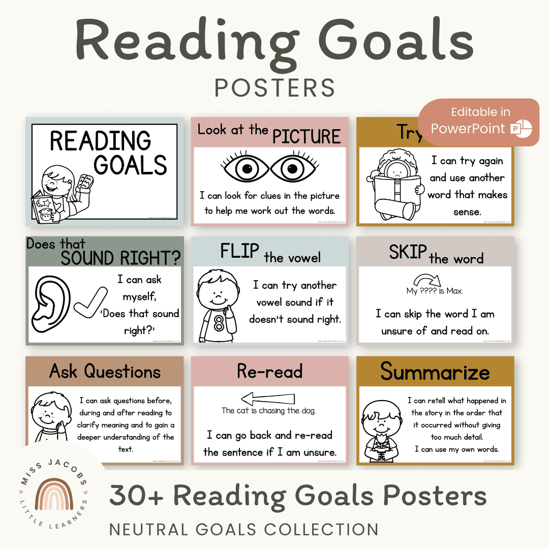 Reading Goals Posters | Neutral Toned Classroom Decor – Miss Jacobs ...