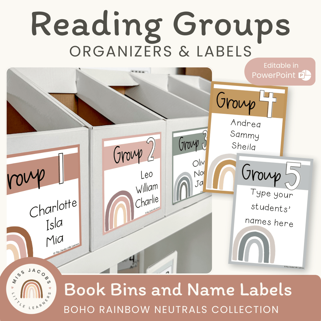 Reading Group Organizers & Labels - Boho Rainbow Neutrals Theme - MJLL ...