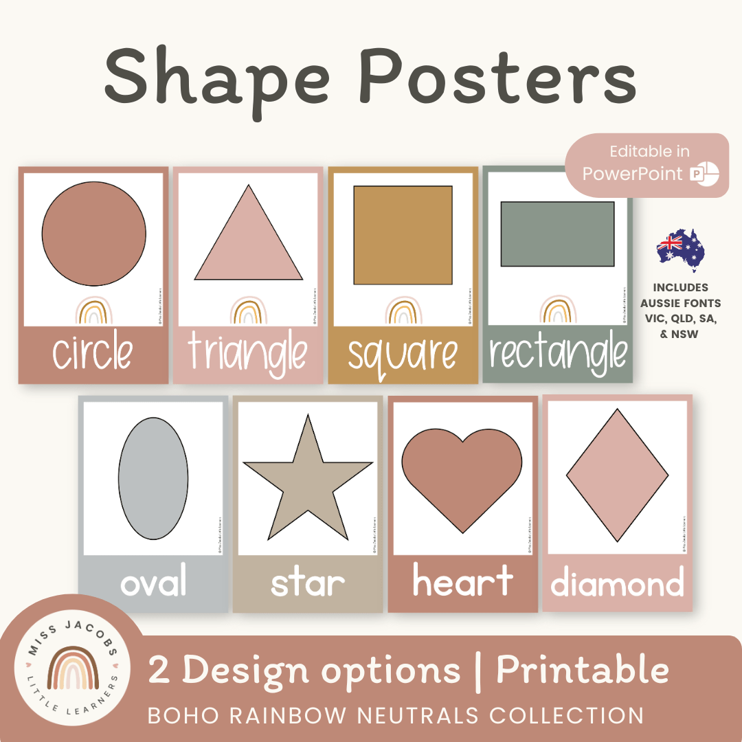 Shape Posters - Boho Rainbow Neutrals Classroom Theme- Miss Jacobs ...