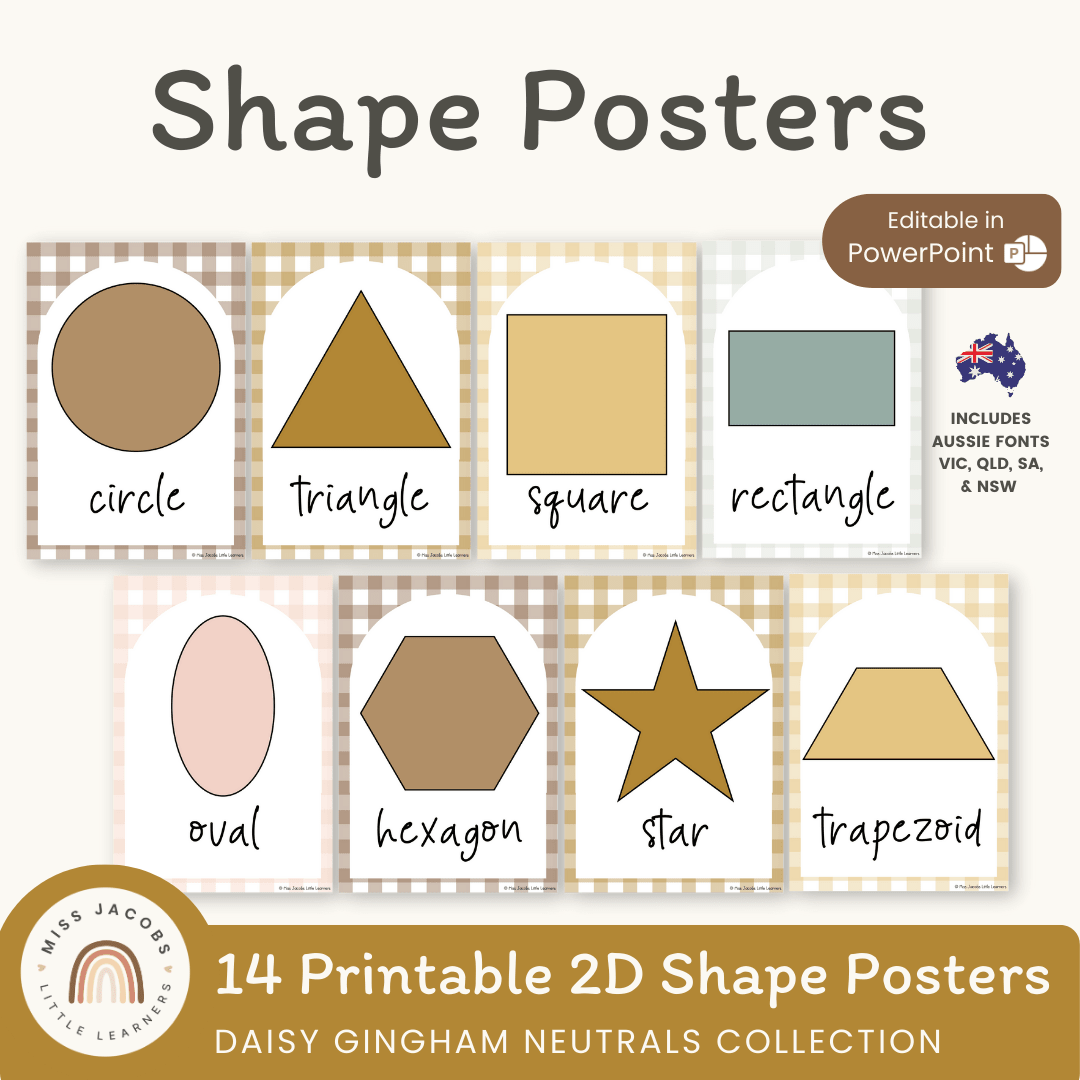 Shape Posters - Daisy Gingham Neutrals Decor – Miss Jacobs Little Learners