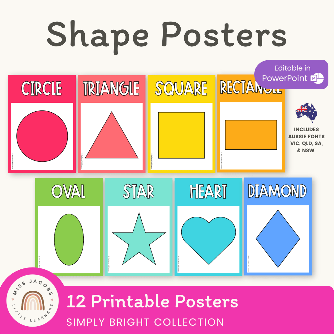 Shape Posters | Modern Simple Brights | Rainbow Classroom Decor | Edit ...