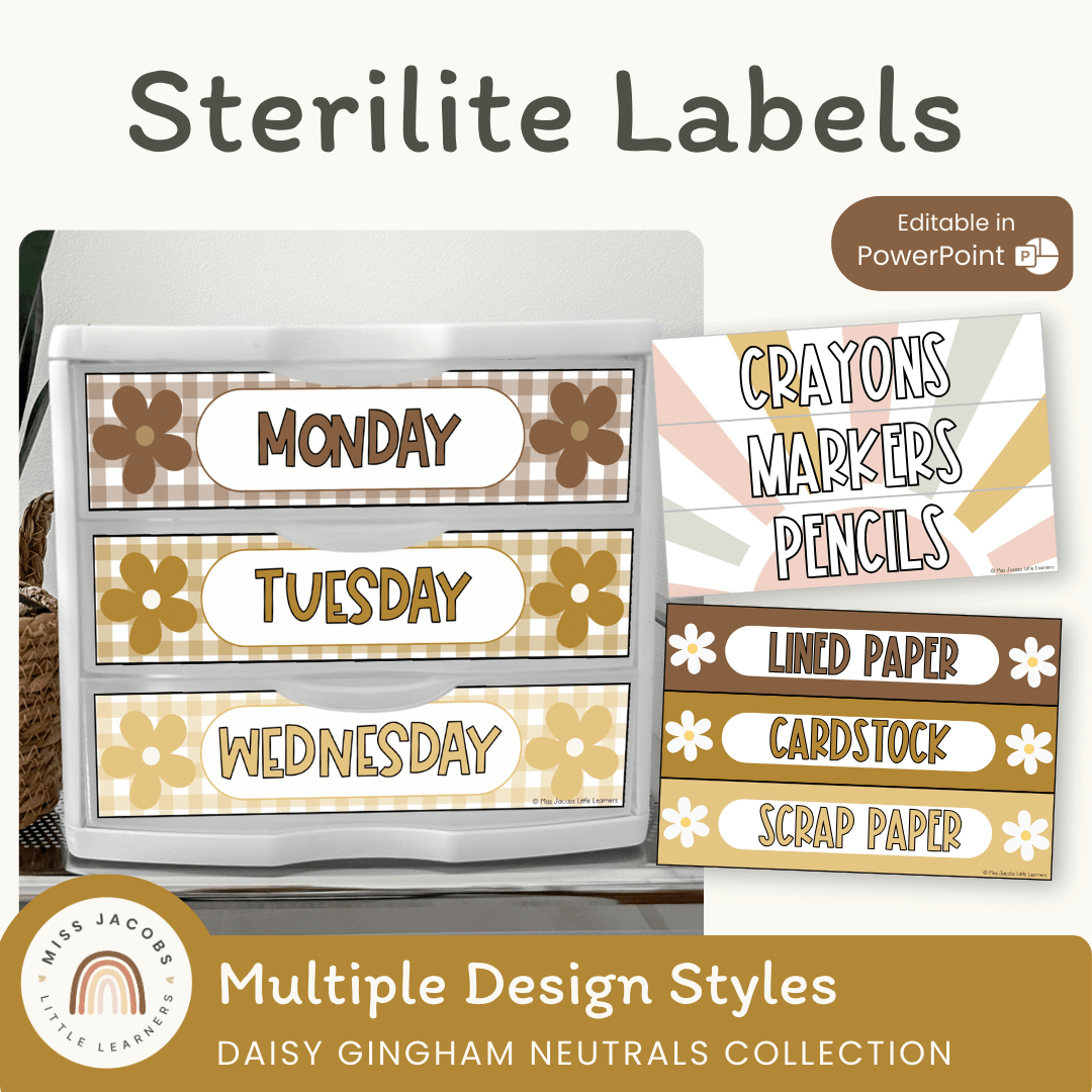 Sterilite Labels | Daisy Gingham Neutrals – Miss Jacobs Little Learners