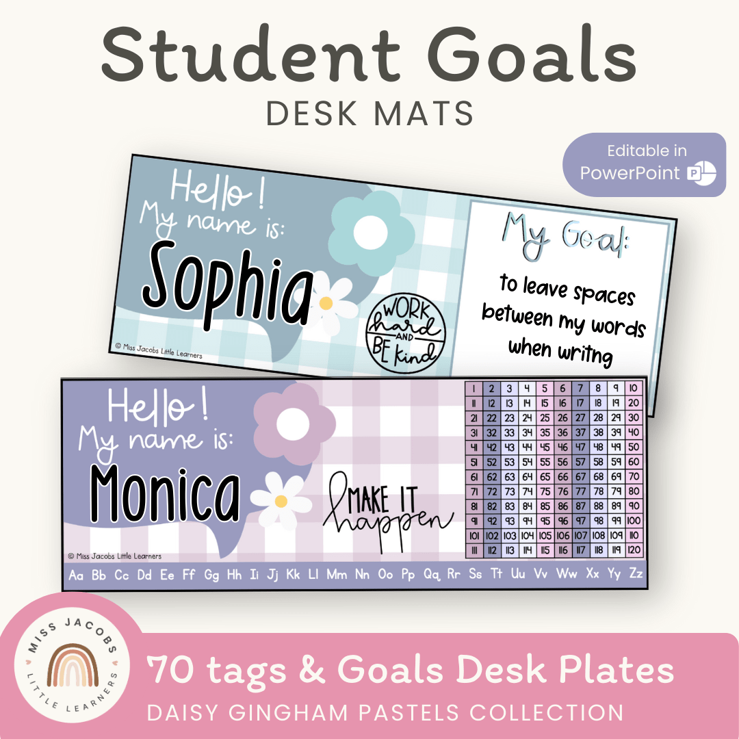 Student Desk Name Plate & Goals Mat - Daisy Gingham Pastels – Miss ...
