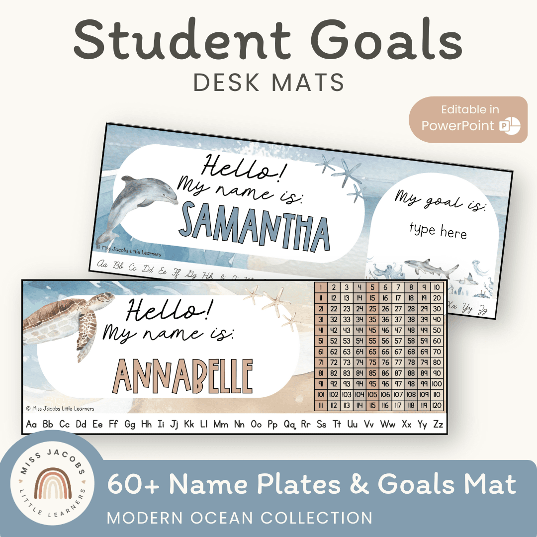 Student Desk Name Plate & Goals Mat - Modern Ocean Theme - MJLL – Miss ...