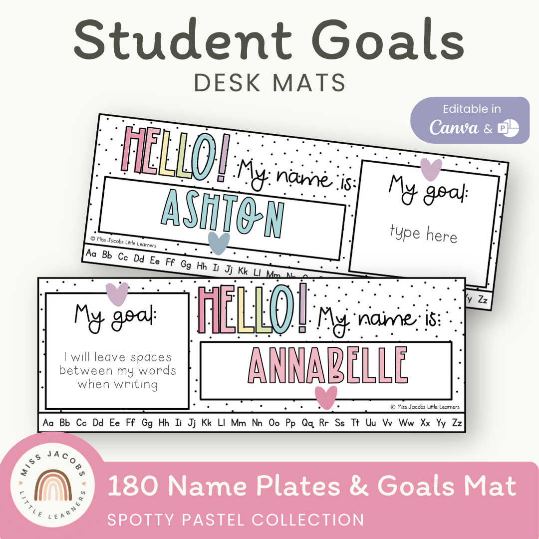 Student Desk Name Plate & Goals Mat - Spotty Pastel Theme - MJLL – Miss ...