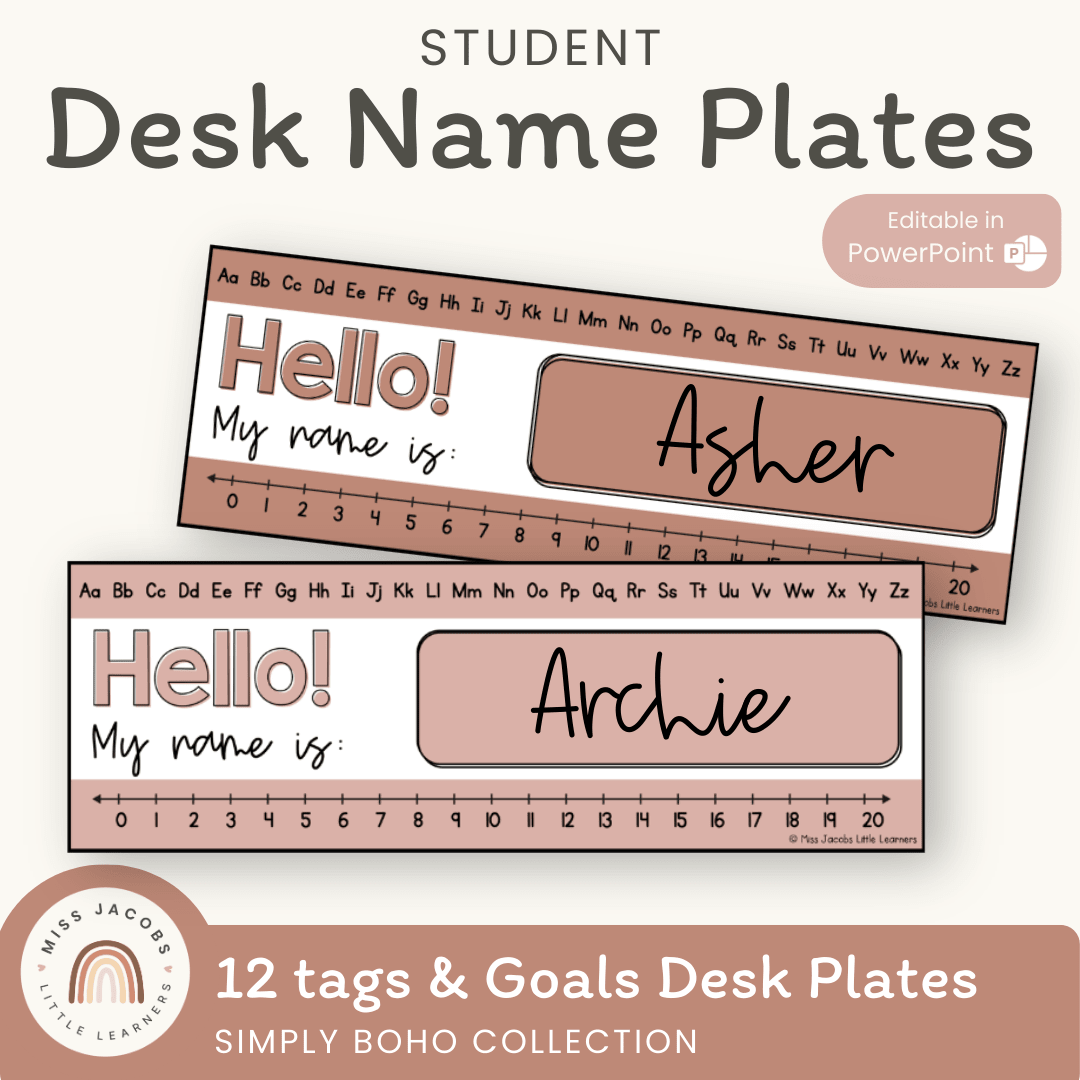 STUDENT NAME & GOALS PLATES | SIMPLE BOHO | EDITABLE – Miss Jacobs ...