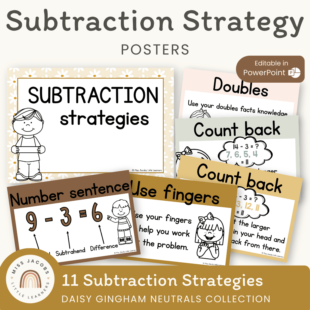 Subtraction Strategies Posters - Daisy Gingham Neutrals Decor – Miss ...