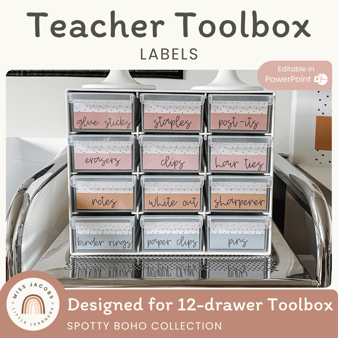Teacher Toolbox Labels - Spotty Boho Classroom Decor – Miss Jacobs ...