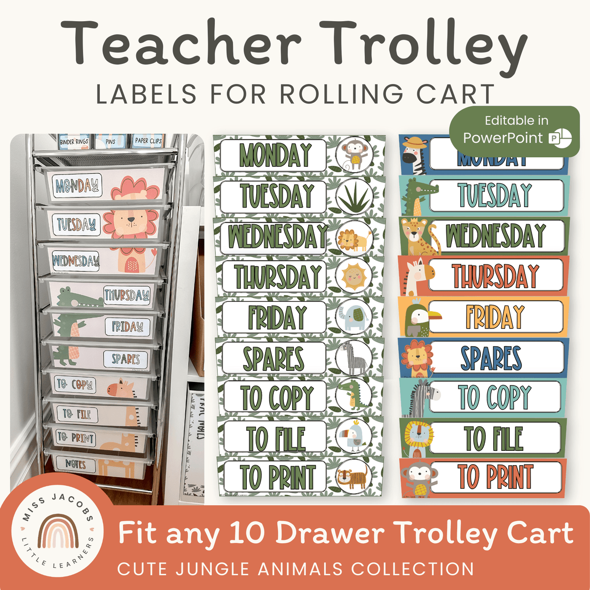 Teacher Trolley Labels | Cute Jungle Animals – Miss Jacobs Little Learners