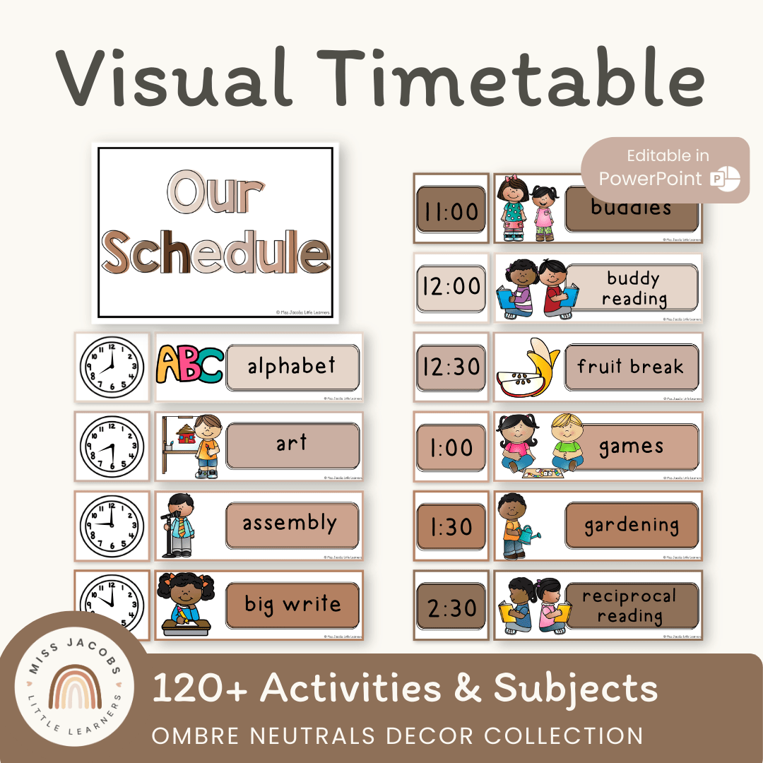 Visual Timetable Daily Schedule - Ombre Neutrals Classroom Decor – Miss ...