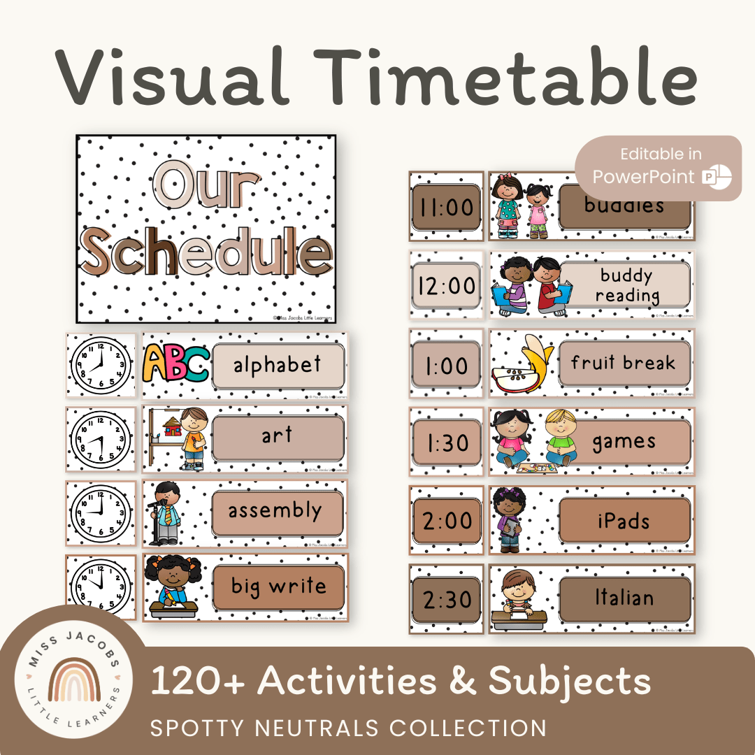 Visual Timetable Daily Schedule - Spotty Neutrals Classroom Decor ...