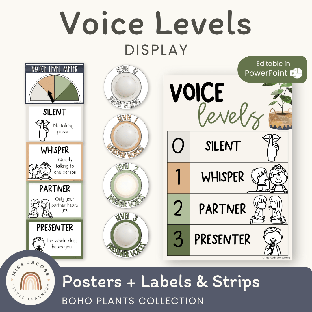 Voice Levels Chart - Boho Plants Classroom Decor – Miss Jacobs Little ...