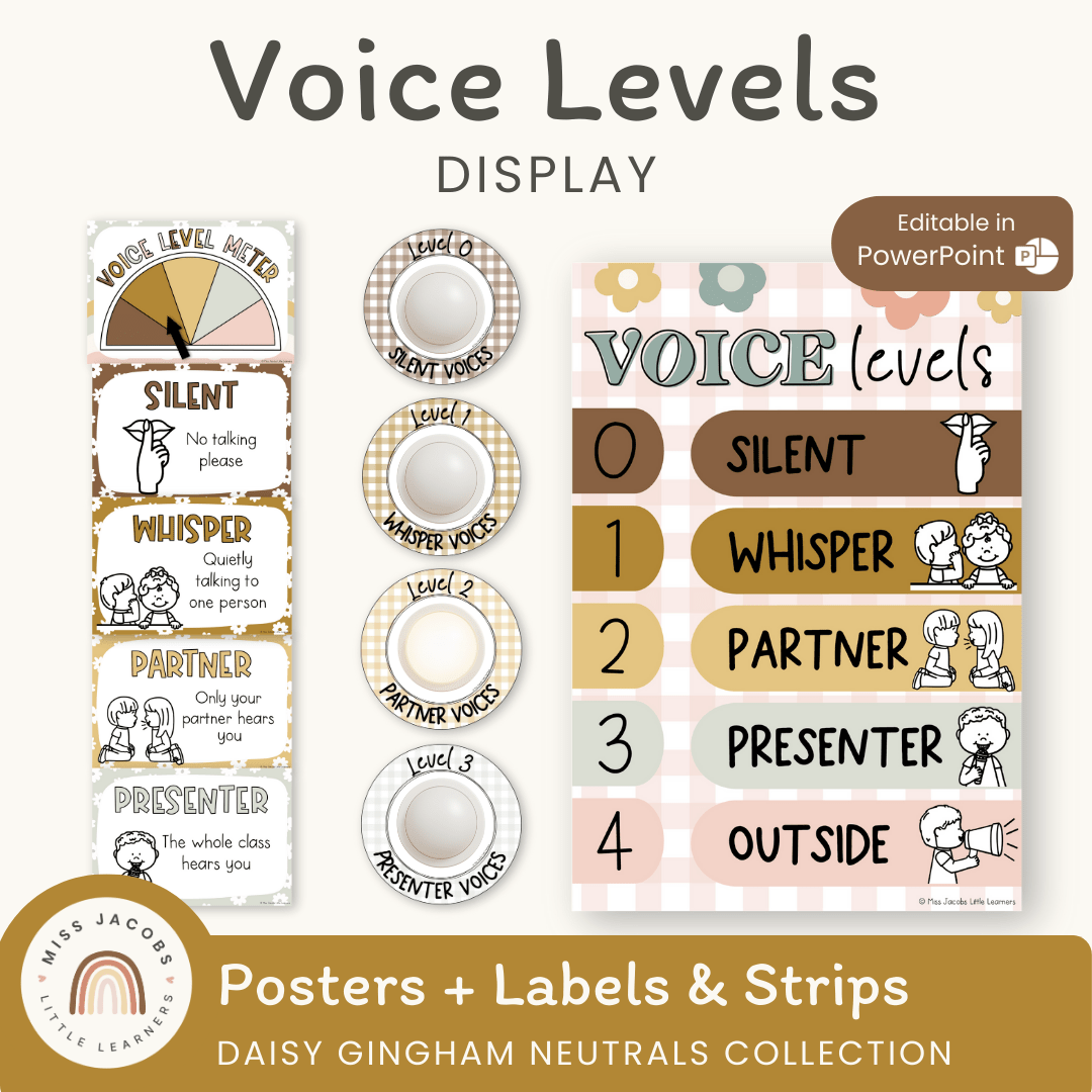 Voice Levels Chart - Daisy Gingham Neutrals Decor – Miss Jacobs Little ...