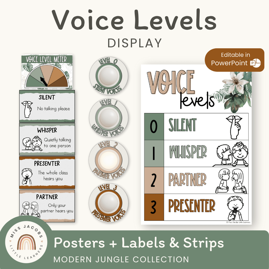 Voice Levels Chart - Modern Jungle Classroom Decor – Miss Jacobs Little ...