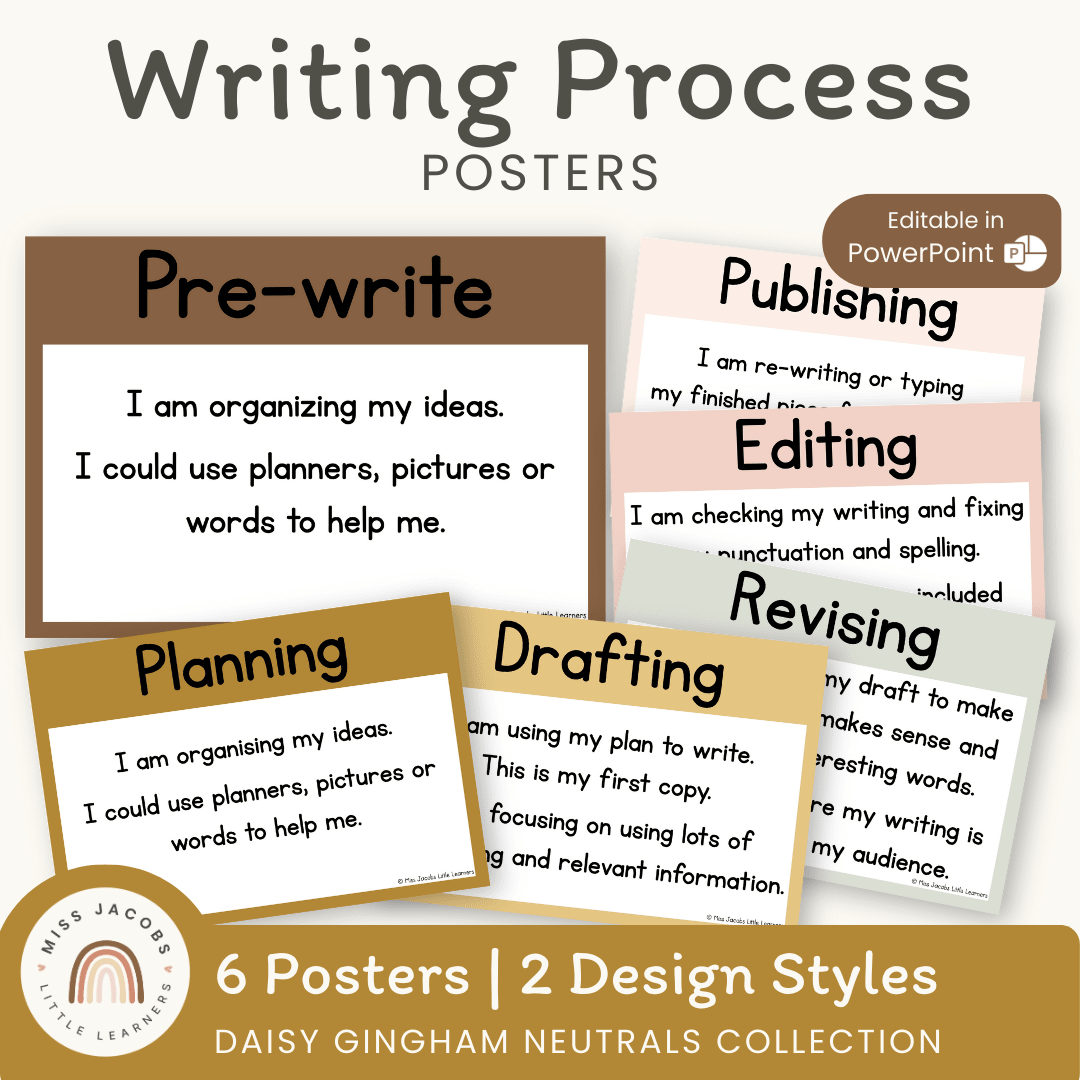 Writing Process Posters - Daisy Gingham Neutrals Decor – Miss Jacobs ...