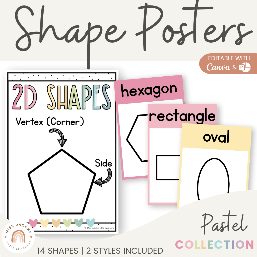 2D Shape Posters - Pastel Classroom Theme - Miss Jacobs
