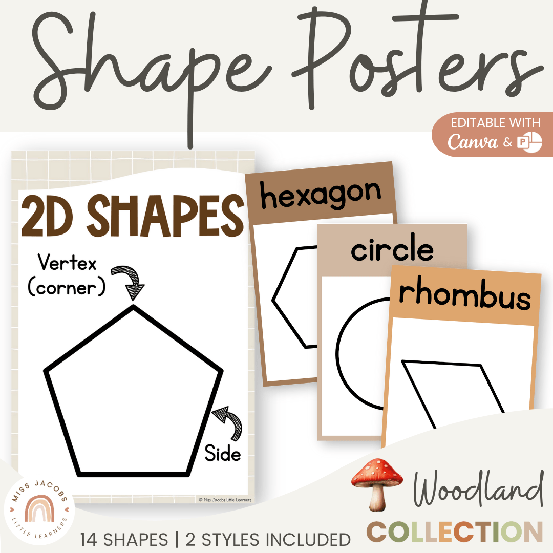 2D Shape Posters - Woodland Theme Classroom Decor - Miss Jacobs