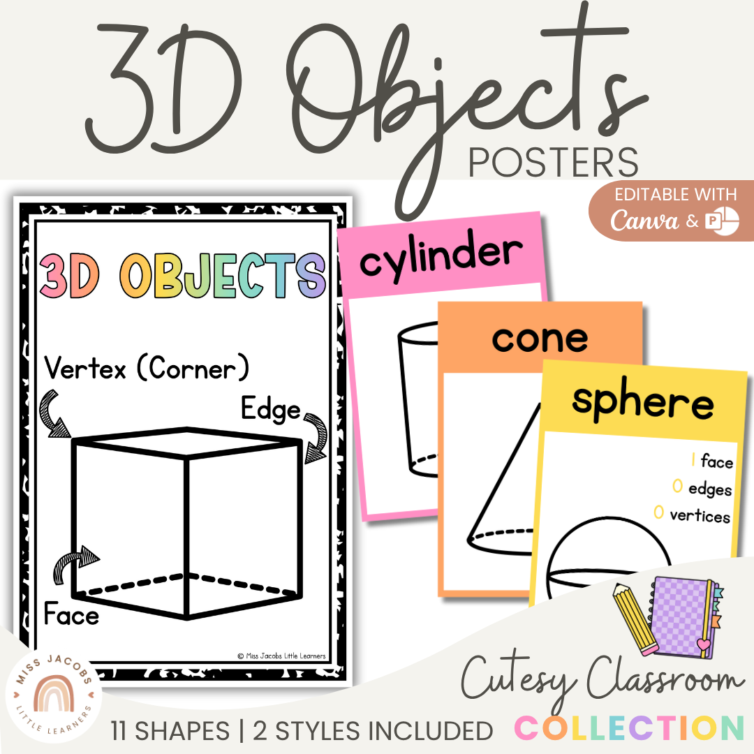 3D Shape Posters - Cutesy Classroom Theme - Miss Jacobs