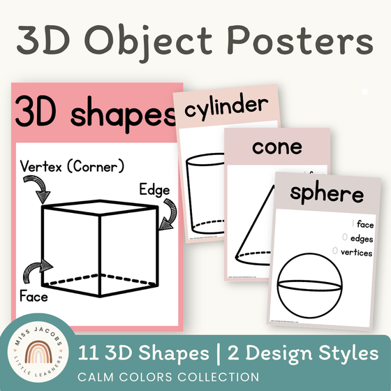 3D Shape Posters: Calm Colors Math Decor - Modern Rainbow Theme – Miss ...