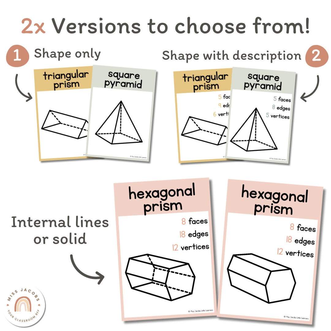 3D Shape Posters | Daisy Gingham Neutrals Math