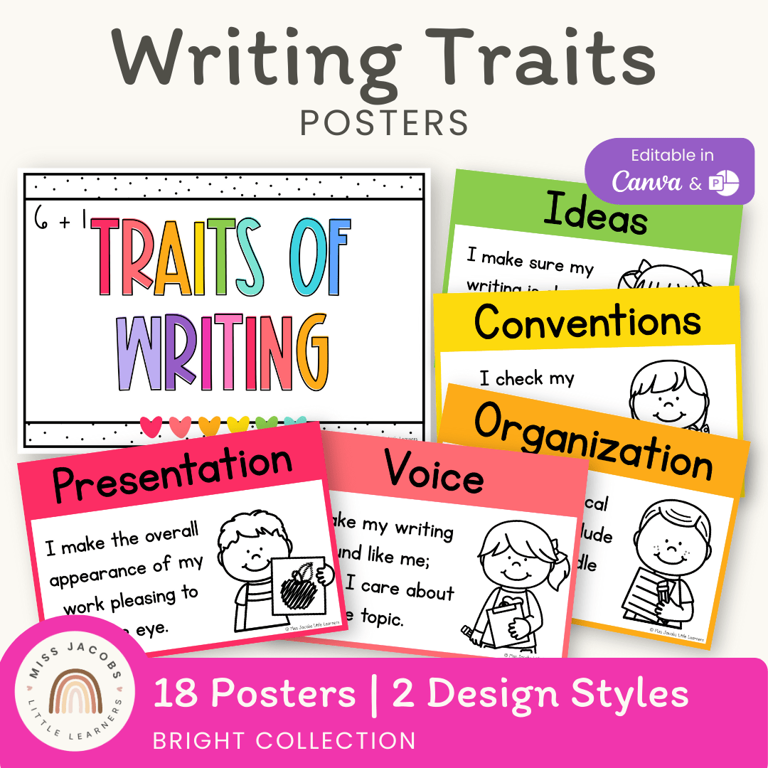 6 + 1 Traits of Writing Posters - Bright Theme - Miss Jacobs