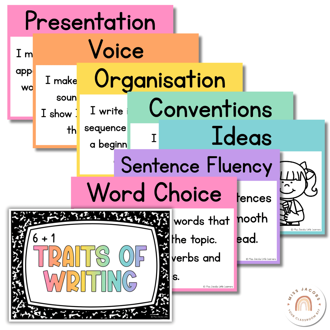 6 + 1 Traits of Writing Posters - Cutesy Classroom Theme - Miss Jacobs